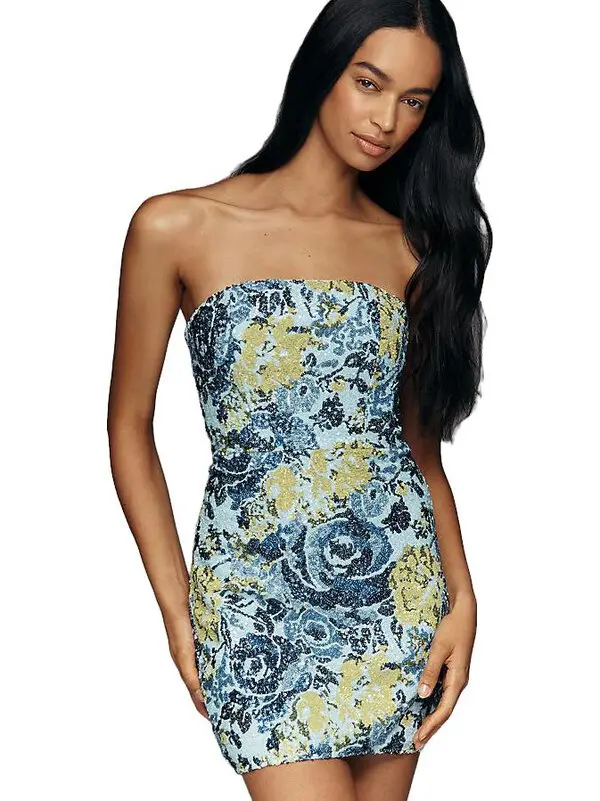 Dress The Population Camila Strapless Mini Dress - Blue Pattern