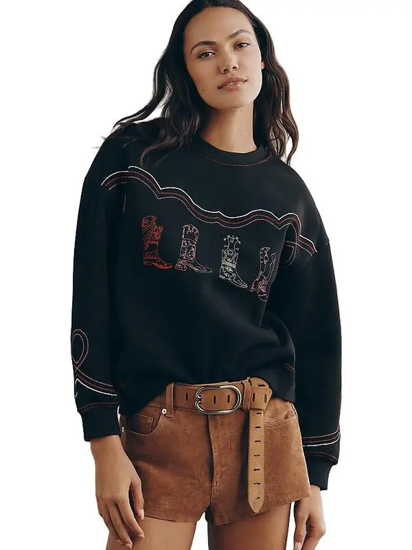 NEVER FULLY DRESSED Printed Sweatshirt - Black Cowboy Boots