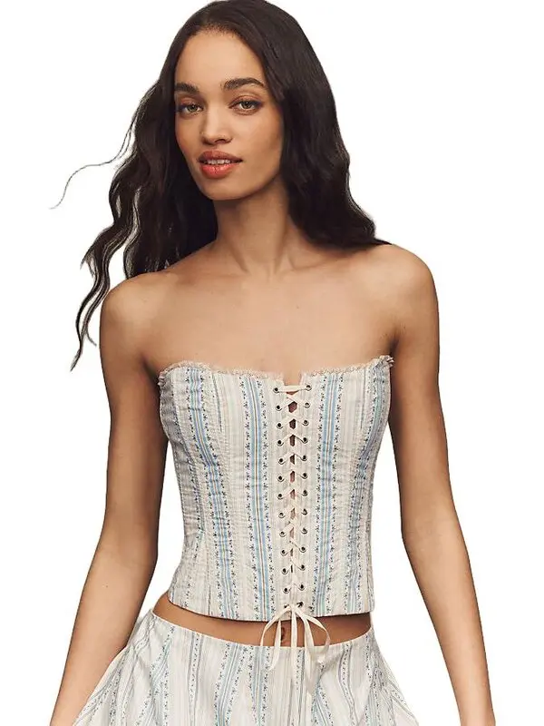 LoveShackFancy Bensen Bustier Top - Cinched Blue