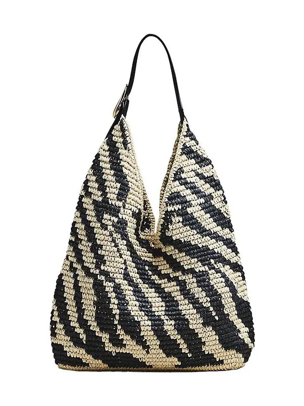 Anthropologie Love Knot Raffia Buckle Slouchy Bag - Black