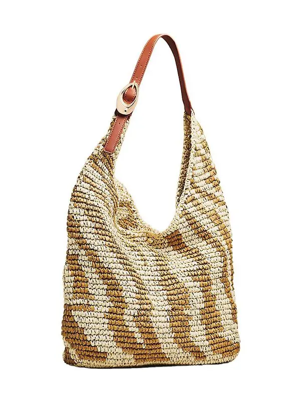 Anthropologie Love Knot Raffia Buckle Slouchy Bag - Natural