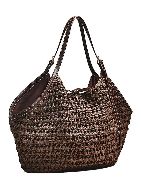 CELANDINE Oversized Raffia Hobo Bag - Chocolate