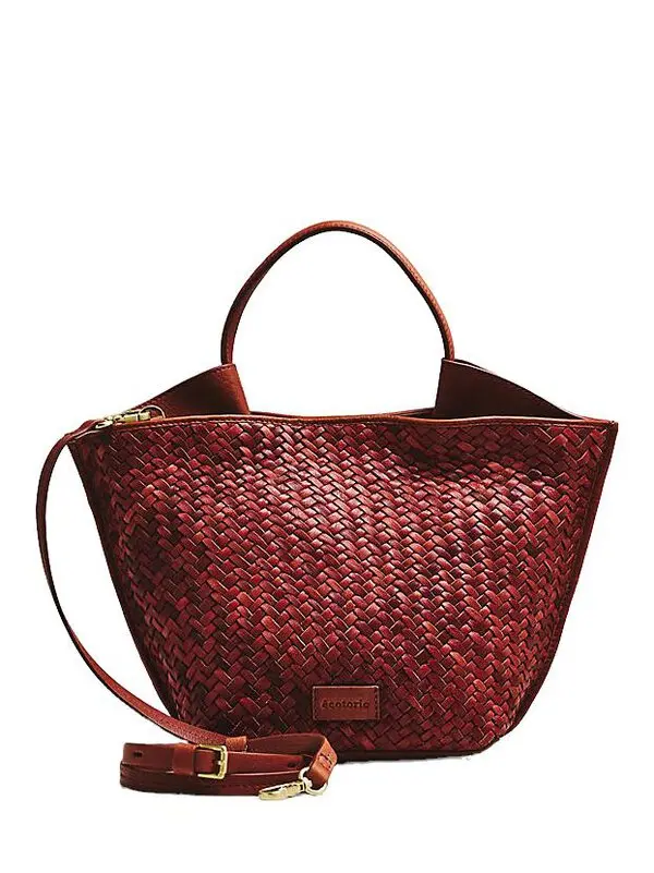 ECOTORIE Large Woven Leather Top Handle Bag - Brown