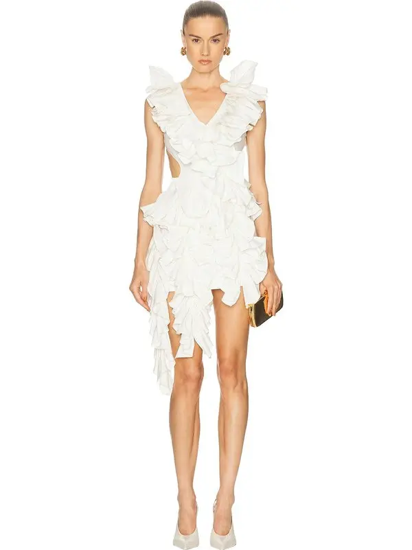 AKNVAS Olive Ruffle Mini Dress - White