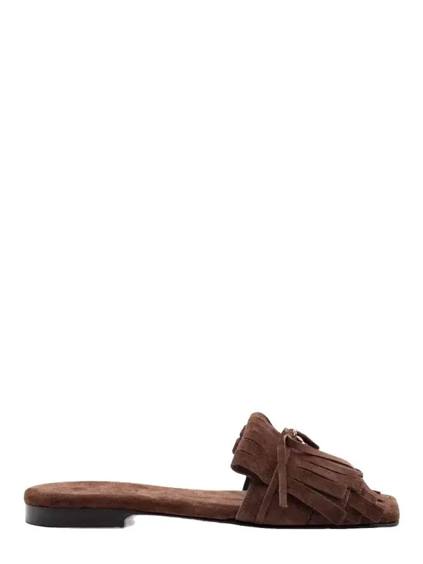 DONNARÌ Fringed Square Toe Sandals - Brown