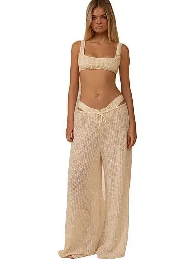 Victoria's Secret Amalia Texture Wide-leg Drawstring Pant - White,ivory