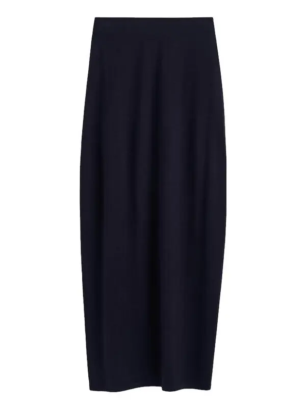 Cos Rounded Merino Wool Midi Skirt - Navy