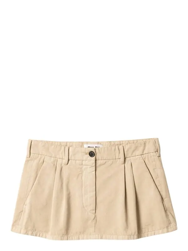 Miu Miu Cotton Gabardine Mini Skirt - Neutral