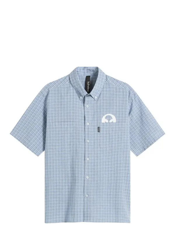 NO PROBLEMO Alien-o Print Check Shirt - Blue
