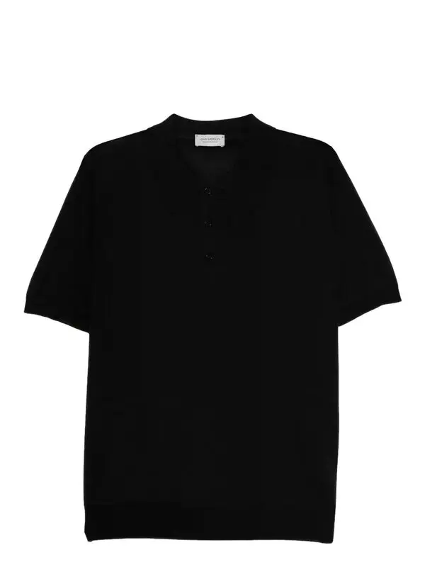 John Smedley Elvins Fine Stripe Polo Shirt - Black