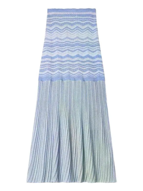 Sandro Chevron Pleated Knit Maxi Skirt - Blue
