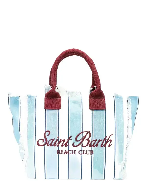 MC2 SAINT BARTH Striped Tote Bag With Fringed Trim - Blue