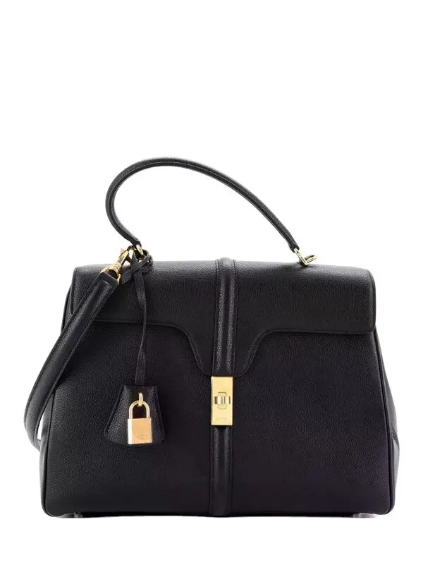 Celine 16 Top Handle Medium Shoulder Bag Grained Calfskin - Black