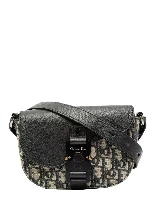 Dior Mini Oblique Canvas Saddle Buckle Messenger Bag - Blue