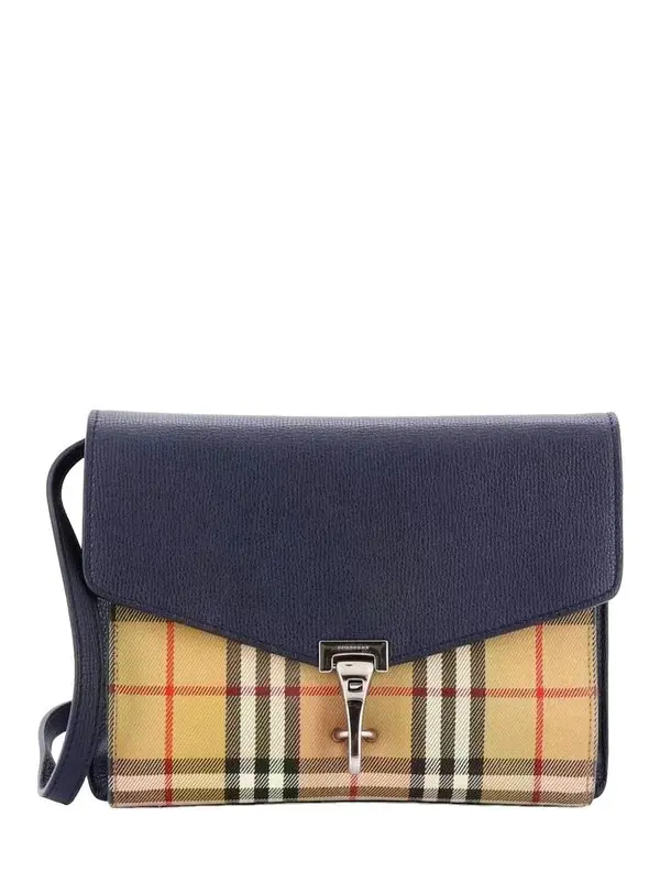 Burberry Macken Leather And Vintage Check Canvas Small Crossbody Bag - Blue