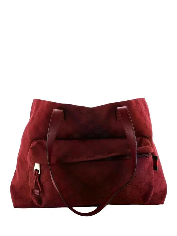 Gucci Front Pocket Debossed Logo Gg Canvas Large Tote Bag - Red