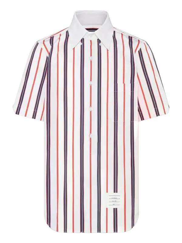 Thom Browne Poplin Repp Stripe Short Sleeve Shirt - White