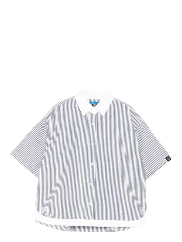 AGNES B. Striped Short-sleeve Shirt - Blue