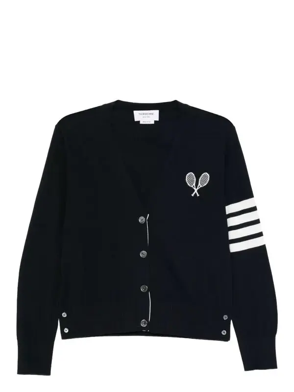 Thom Browne Tennis Racquets V-neck Cardigan - Blue