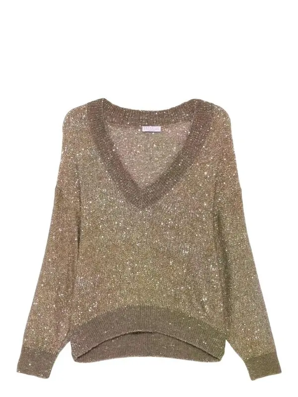 Brunello Cucinelli Sequin V-neck Sweater - Brown