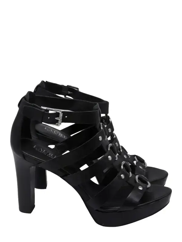 Polo Ralph Lauren Strappy Leather Platform Sandals - Black