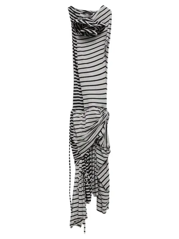 Vaquera Striped Draped Midi Dress - Grey