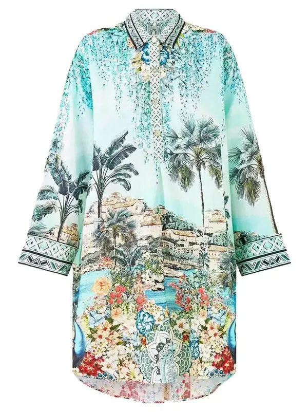 Camilla Printed Shirt Dress - Blue