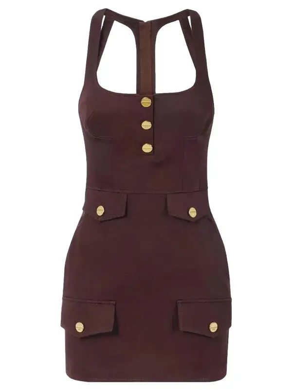 Elisabetta Franchi Flap Button Mini Dress - Brown