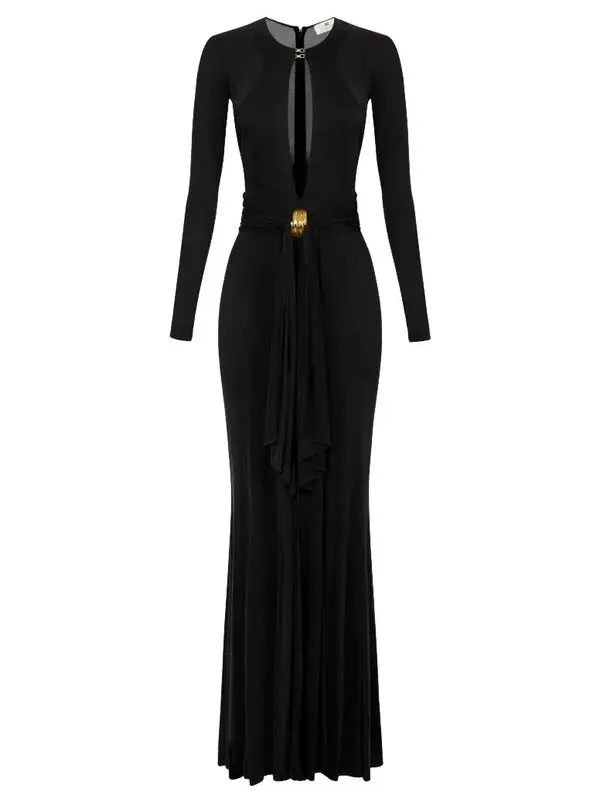Elisabetta Franchi Keyhole Draping Maxi Dress - Black