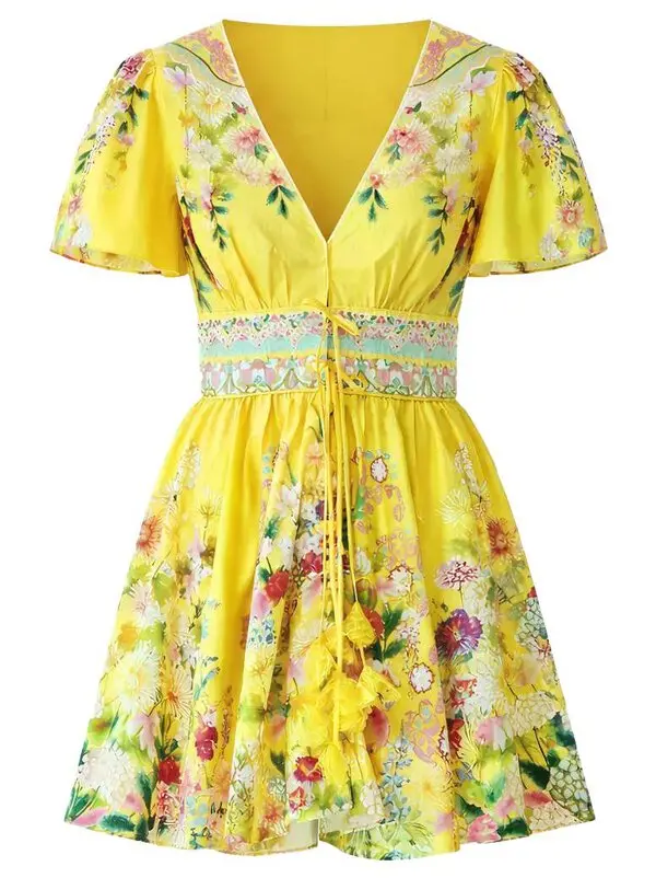 Camilla Lady Limonada V-neck Mini Dress - Yellow