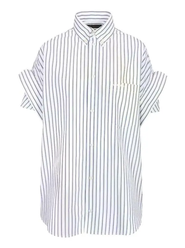 Balenciaga Striped Shirt With Cuffed Sleeves - White