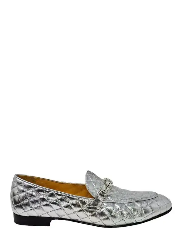MADISON.MAISON Quilted Loafers With Jeweled Detail - Silver