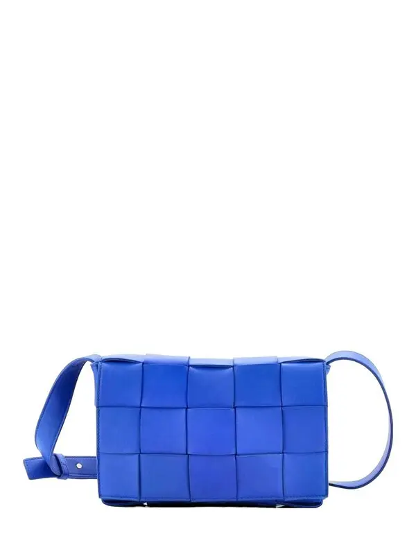 Bottega Veneta Cassette Maxi Intrecciato Leather Small Crossbody Bag - Blue