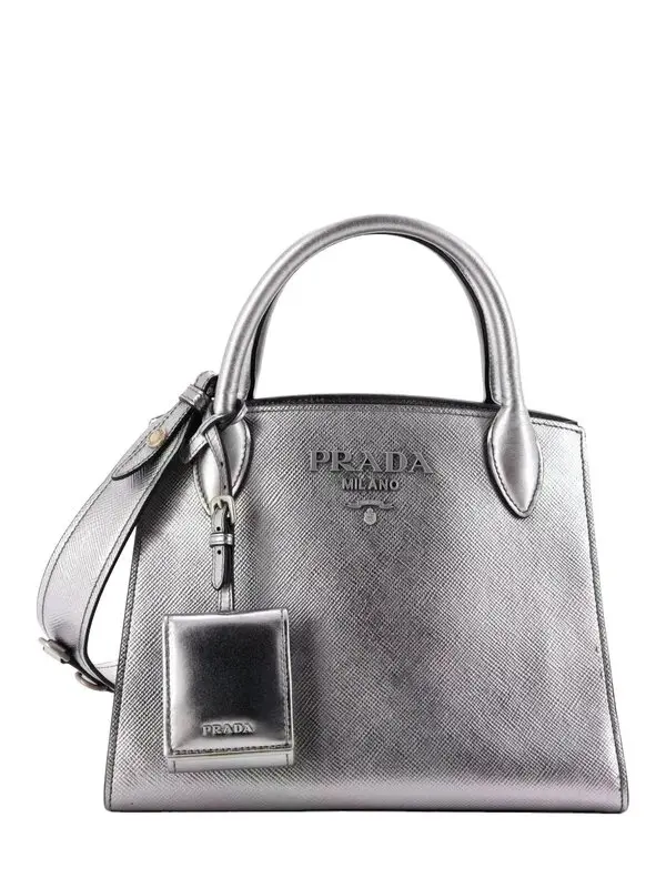 Prada Monochrome Saffiano And City Calf Small Tote Bag - Silver