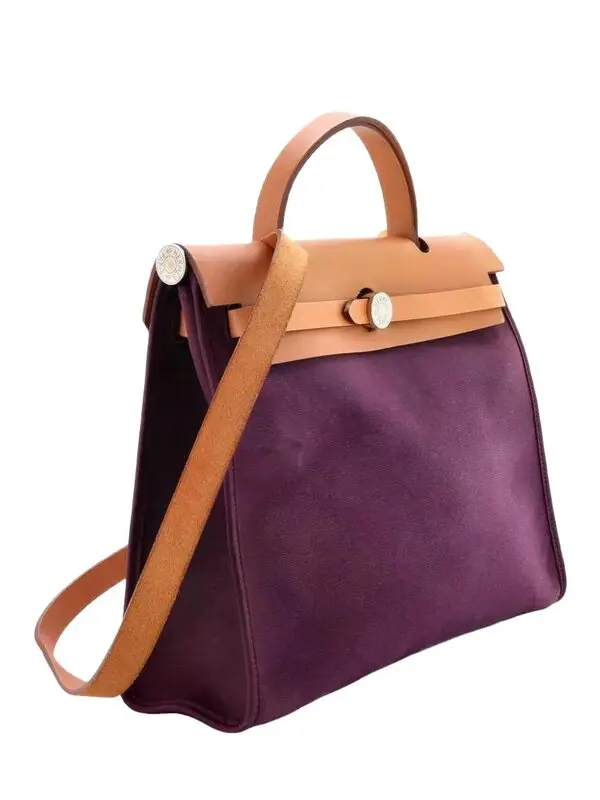 Hermès Herbag Zip Leather And Toile 31 Shoulder Bag - Purple