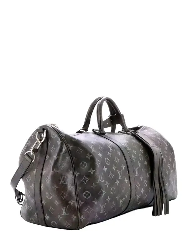 LOUIS VUITTON Keepall Bandouliere 50 Travel Bag Brushed Monogram Leather - Black