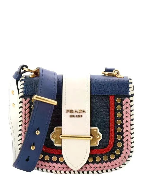 Prada Cahier Embellished Denim And Leather Crossbody Bag - Multicolour