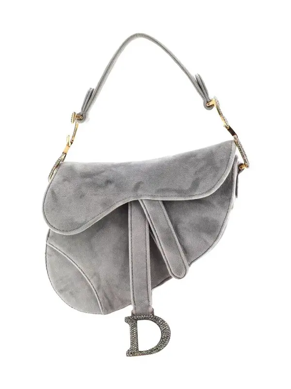 Dior Saddle Handbag Velvet With Crystals Mini Shoulder Bag - Grey