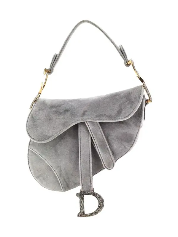 Dior Saddle Handbag Velvet With Crystals Mini Shoulder Bag - Grey