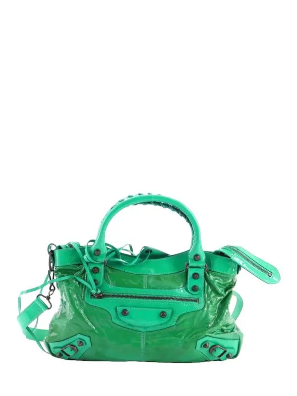 Balenciaga First Classic Studs Coated Canvas Satchel - Green