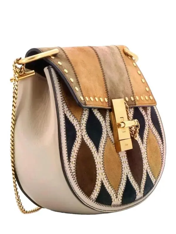 Chloé Drew Patchwork Studded Crossbody Bag - Neutrals