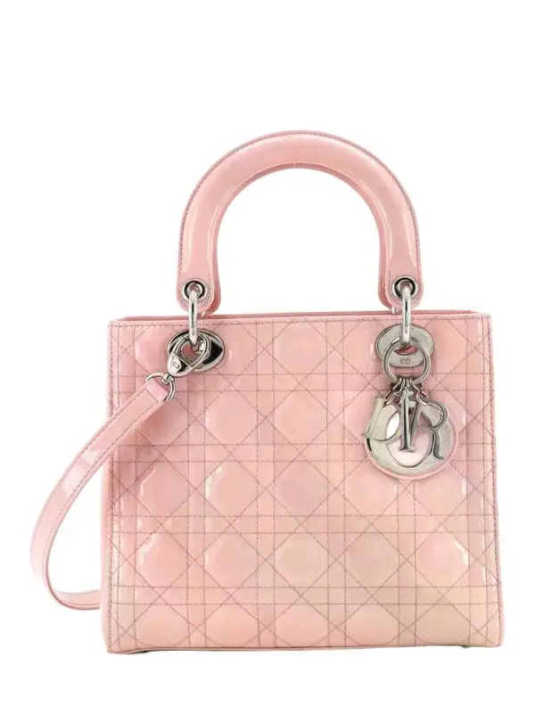 Dior Lady Nm Medium Satchel Cannage Quilt Patent - Pink