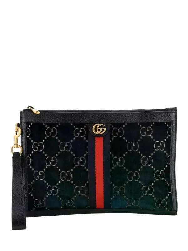 Gucci Ophidia Zip Pouch Gg Velvet Large - Black