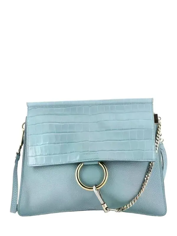 Chloé Faye Crocodile Embossed Leather Shoulder Bag - Blue