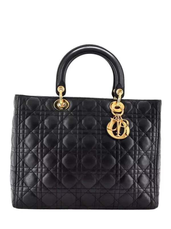 Dior Lady Large Tote Bag Cannage Quilt Lambskin - Black