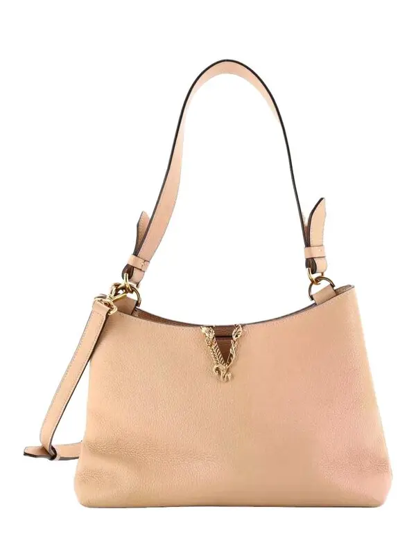 Versace Virtus Leather Hobo Bag - Neutrals