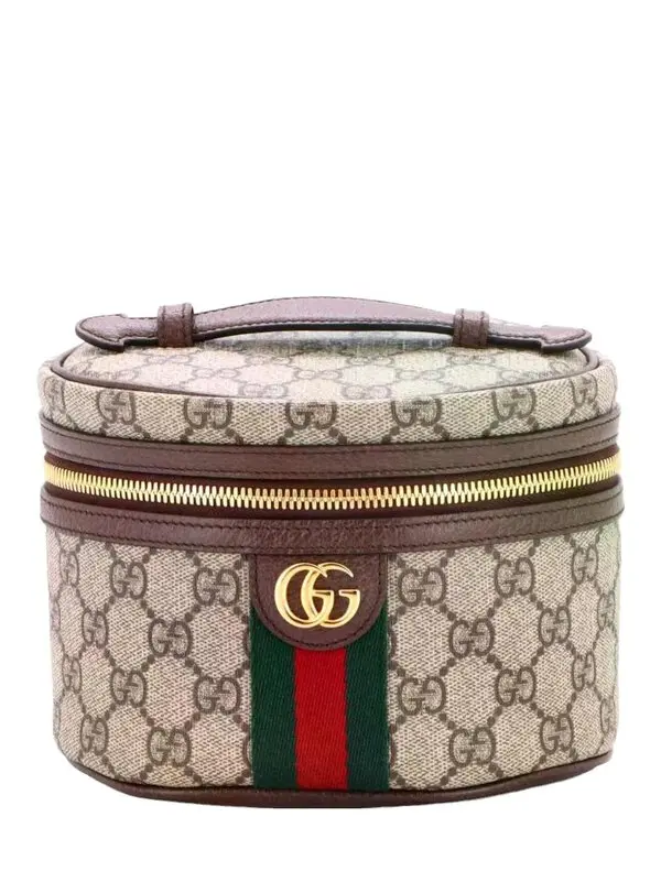 Gucci Ophidia Top Handle Cosmetic Case Gg Coated Canvas Mini Pouch - Brown