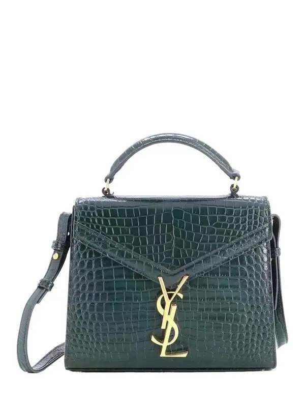 Saint Laurent Cassandra Top Handle Mini Shoulder Bag Crocodile Embossed Leather - Green