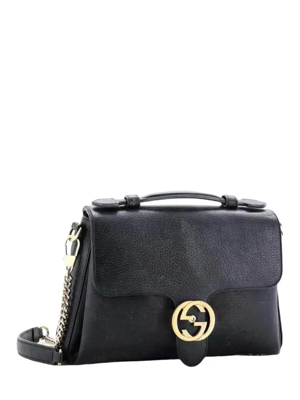 Gucci Interlocking Top Handle Shoulder Bag Leather Small - Black