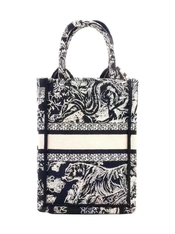 Dior Book Tote Phone Bag Embroidered Canvas Mini - Black